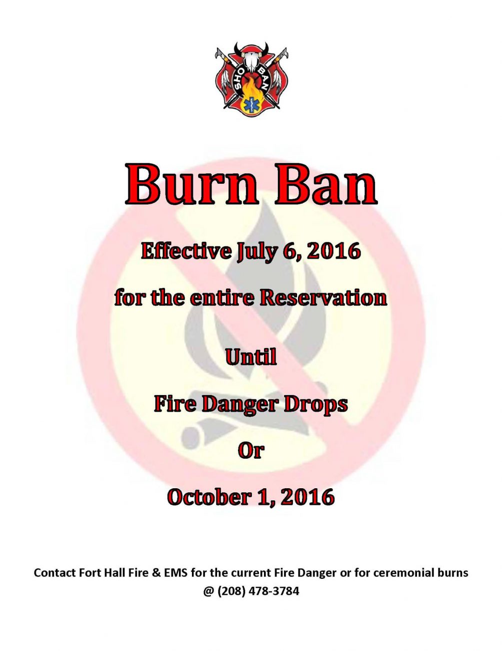Fire Ban Issued by the Fort Hall Fire & EMS District | Shoshone-Bannock ...