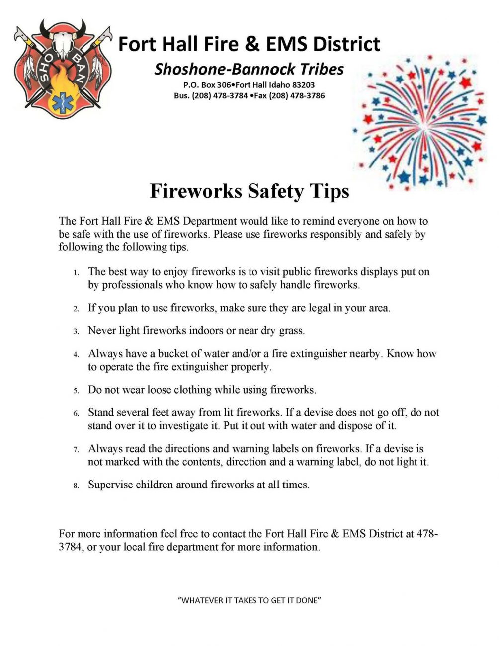 Fireworks Safety Tips | Shoshone-Bannock Tribes