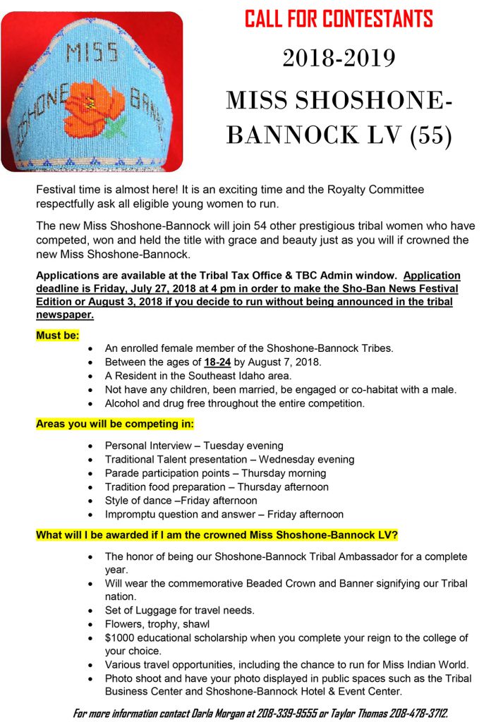 Call for Contestants – Miss Shoshone-Bannock 2018-2019 | Shoshone ...