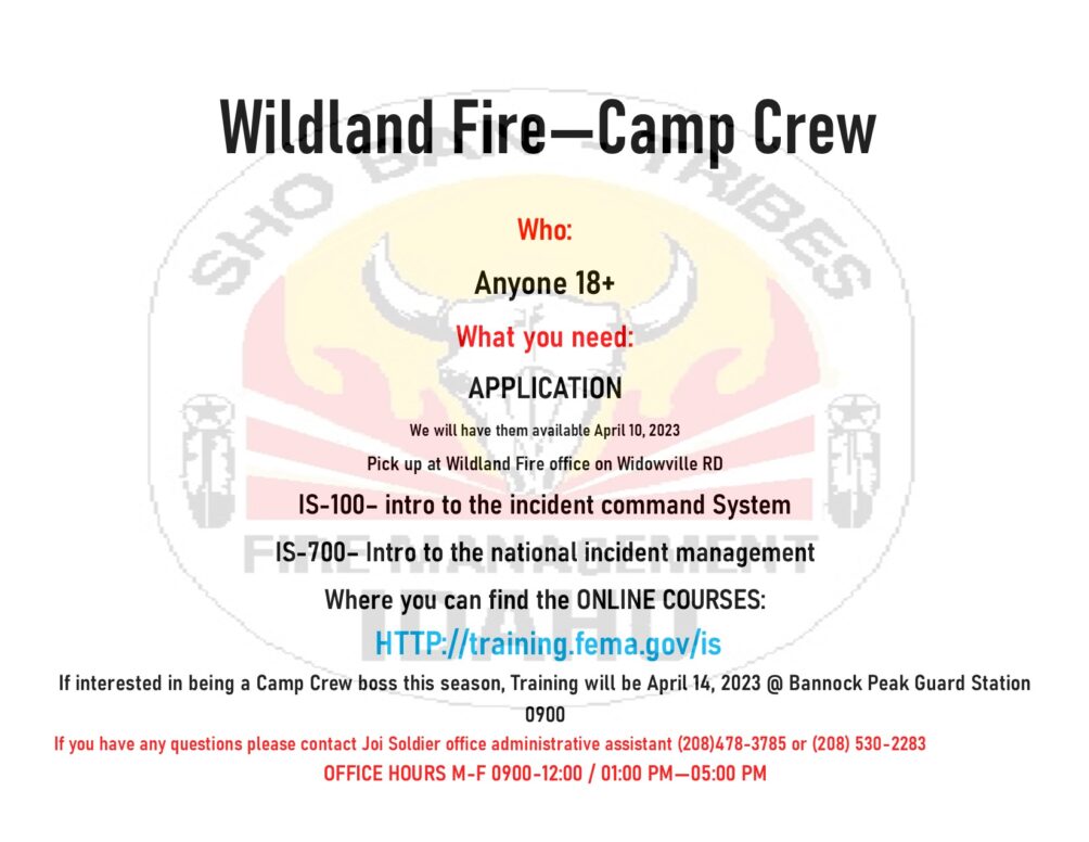 New Job Announcement – Wildland Fire Camp Crew | Shoshone-Bannock Tribes