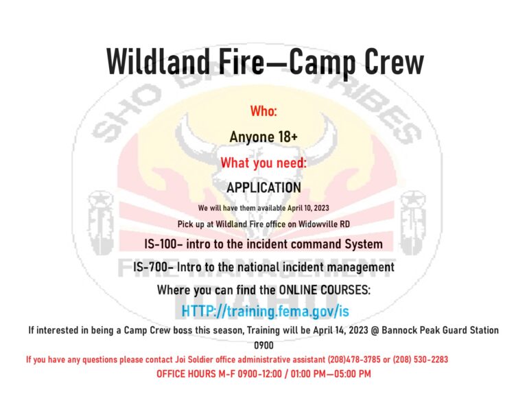 New Job Announcement – Wildland Fire Camp Crew | Shoshone-Bannock Tribes