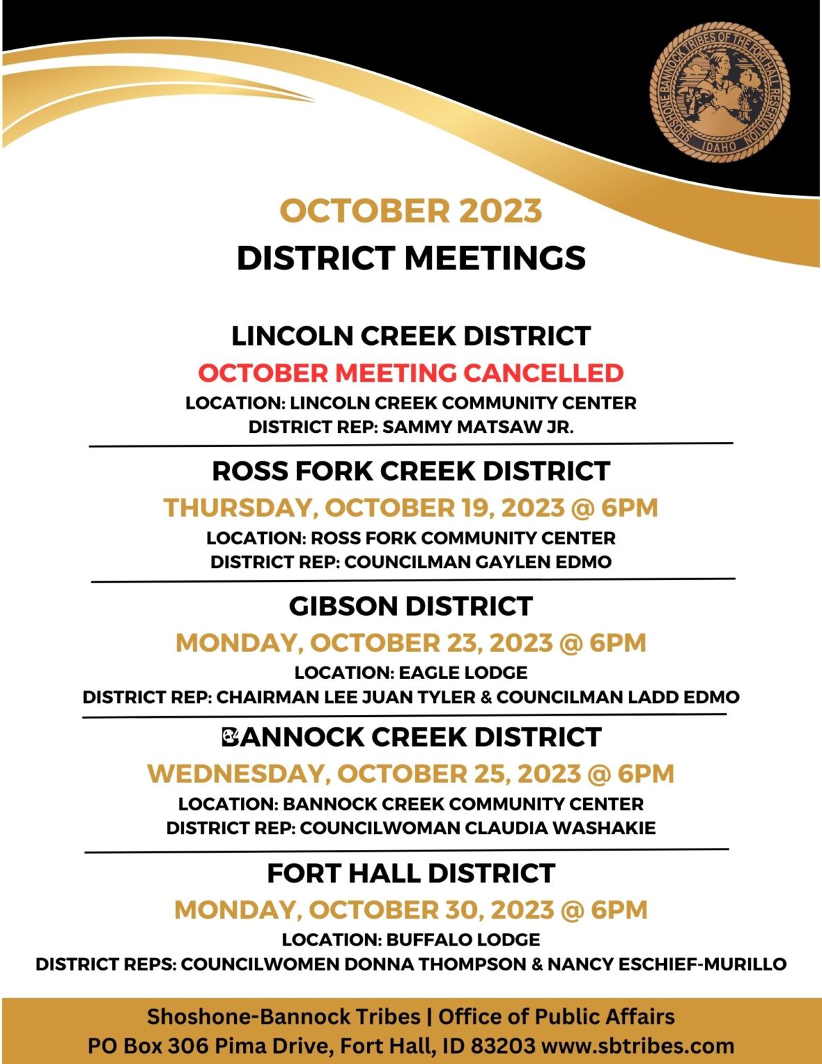 District Meetings October 2023 | Shoshone-Bannock Tribes