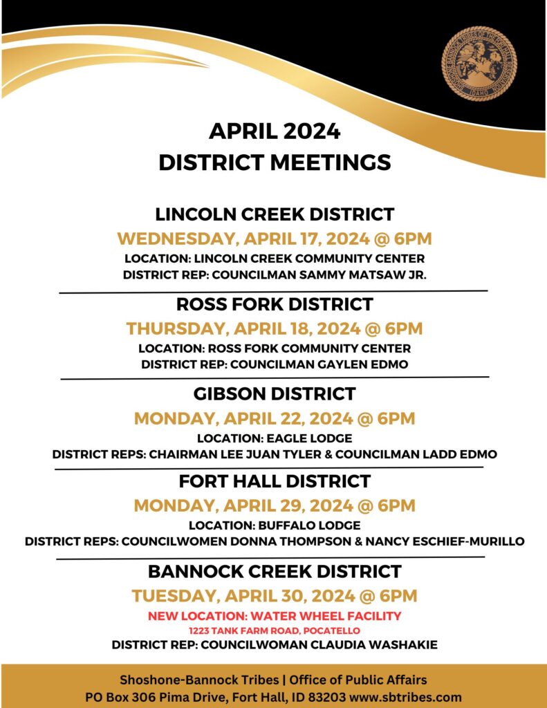 Join us at District Meetings in April | Shoshone-Bannock Tribes
