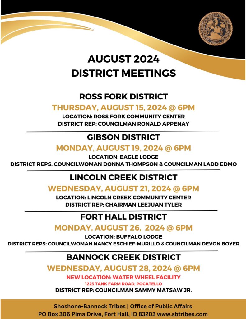 Join us for District Meetings in August | Shoshone-Bannock Tribes