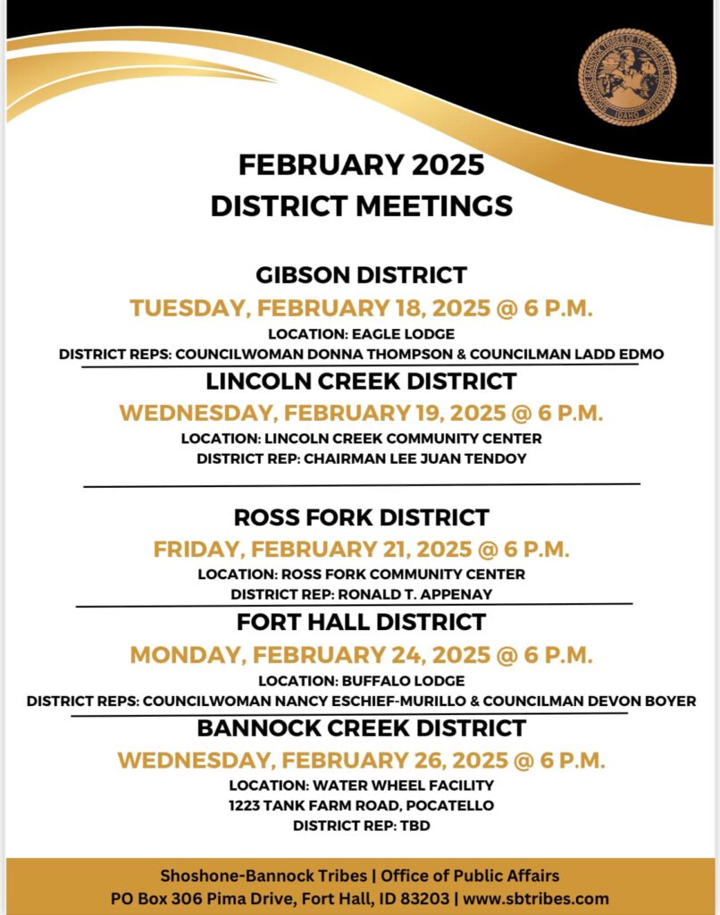 February 2025 District Meeting schedule | Shoshone-Bannock Tribes